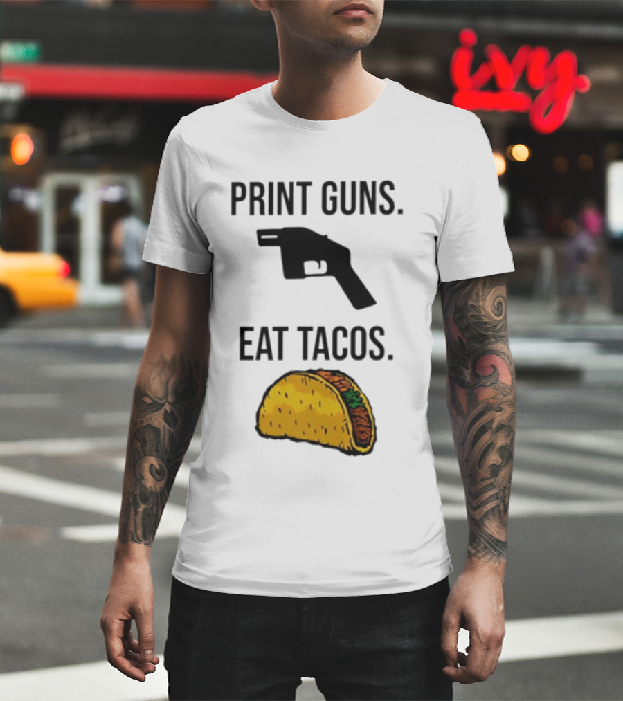Print Guns Pistol Icon Eat Tacos Mexican Food T-Shirt
