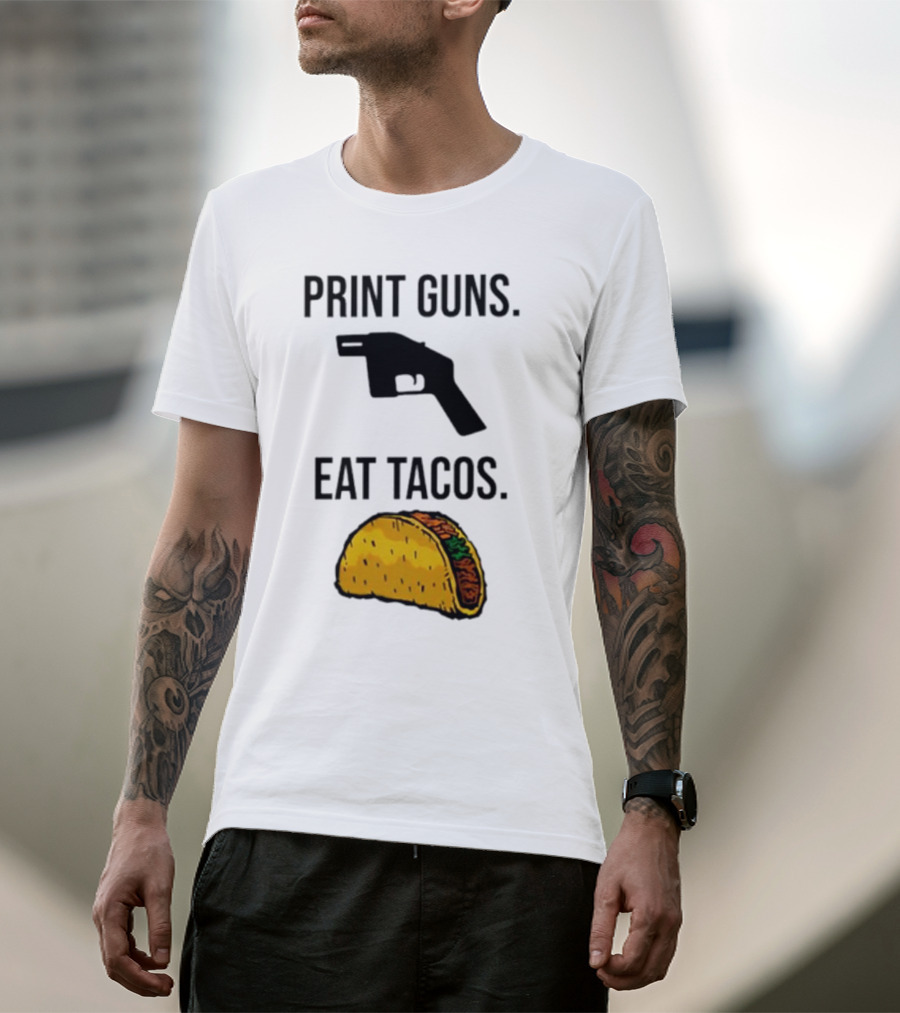 Print Guns Pistol Icon Eat Tacos Mexican Food T-Shirt