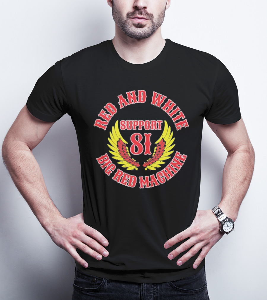 Red And White Support 81 Big Red Machine Wings Emblem T-Shirt