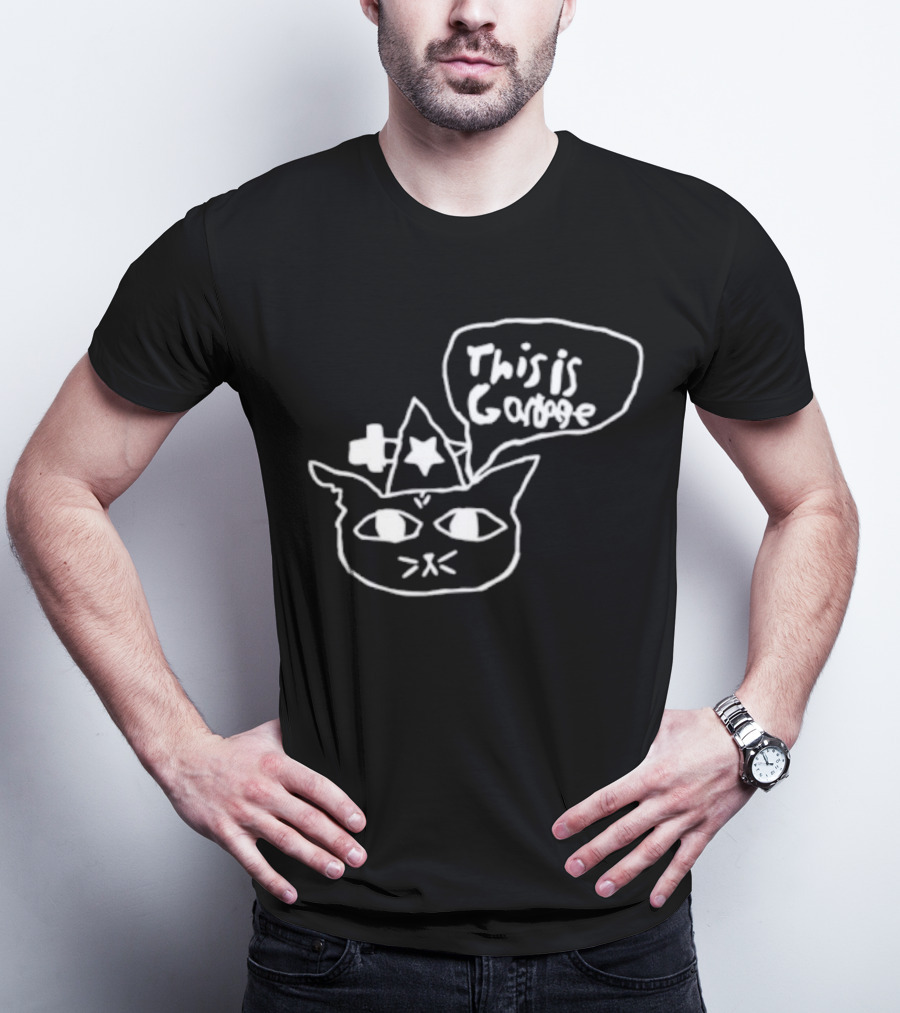This Is Garbage Cat Wizard Hat Stars Speech Bubble Drawing T-Shirt