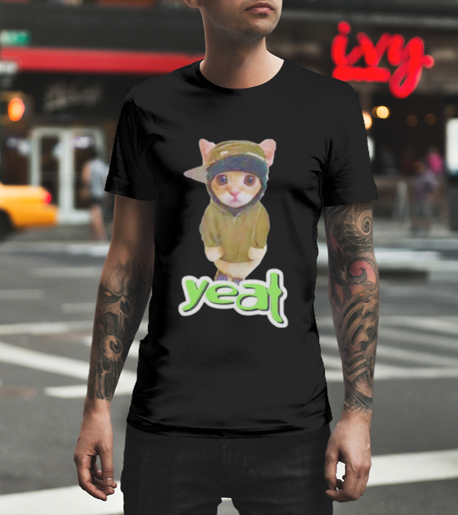 Yeat Cat Funny Hoodie And Cap Cat Image T-Shirt