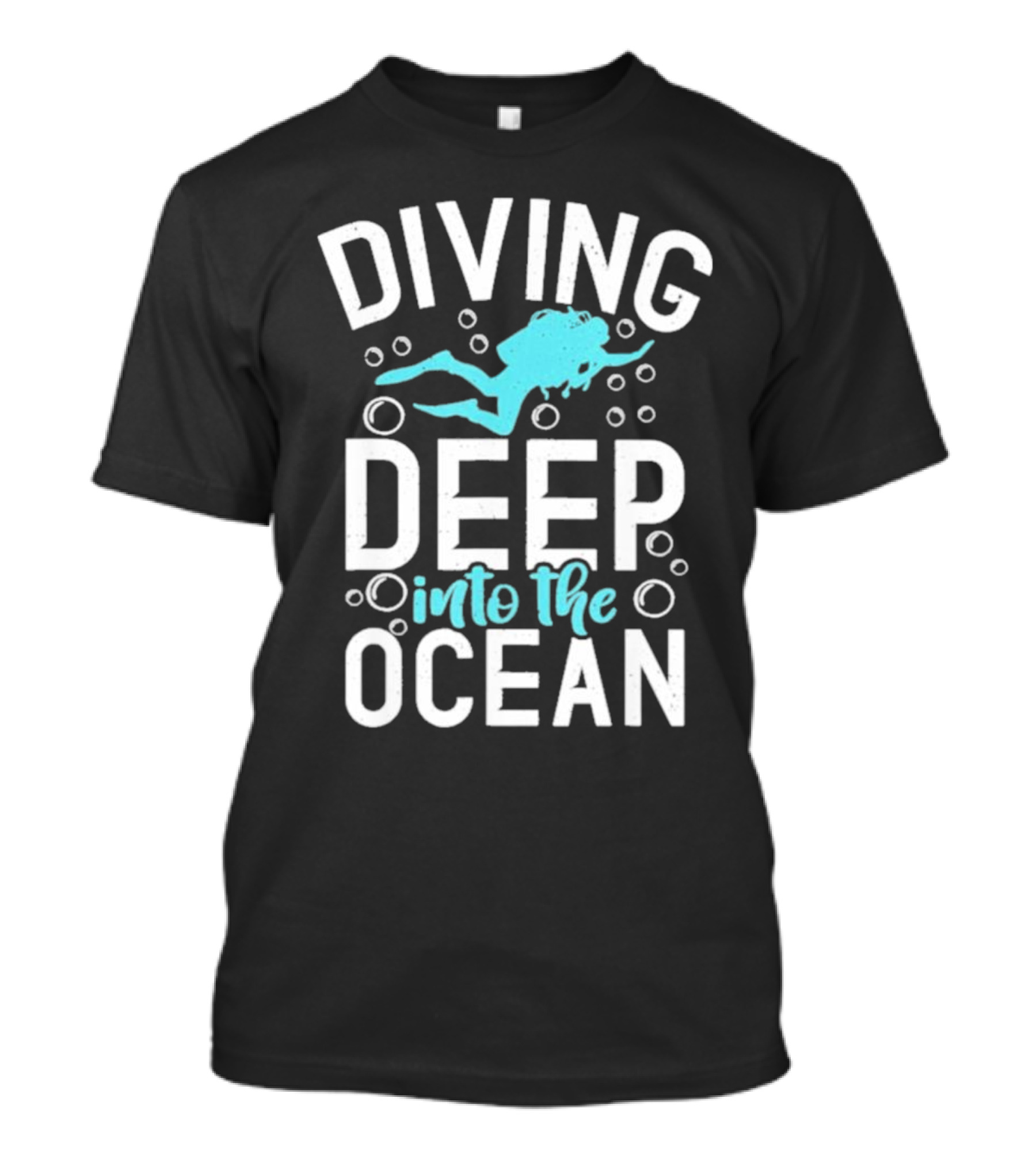 Diving Deep Into The Ocean With Diver Silhouette And Bubbles T-Shirt