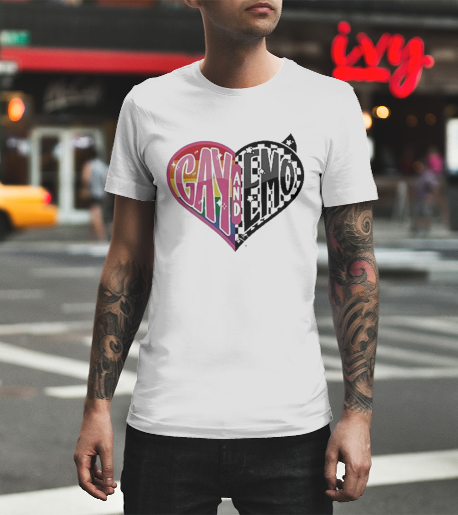 Gay And Emo Rainbow Heart T-Shirt