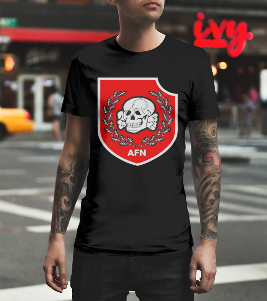 Amuse AFN Aryan Freedom Network Skull Emblem Badge T-Shirt