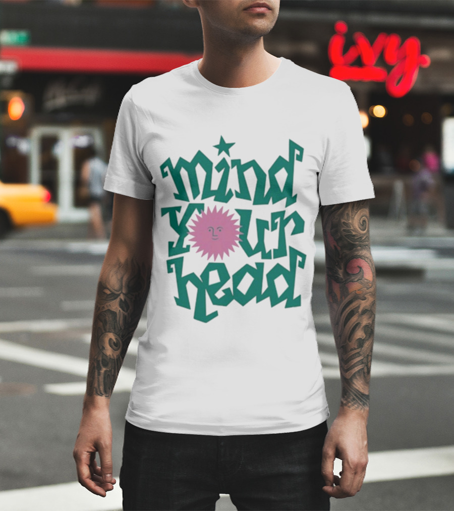 Mind Your Head Funky Text With Pink Smiling Sunburst T-Shirt
