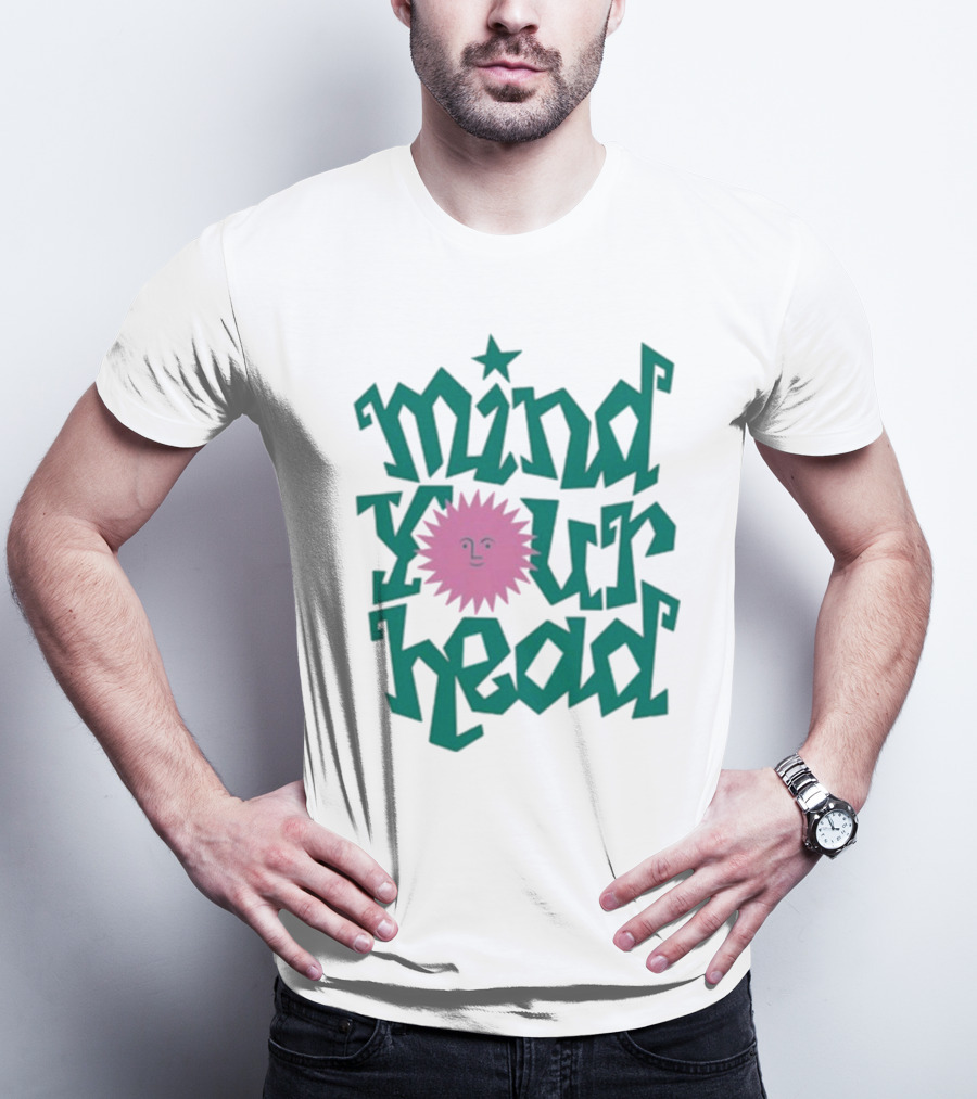 Mind Your Head Funky Text With Pink Smiling Sunburst T-Shirt