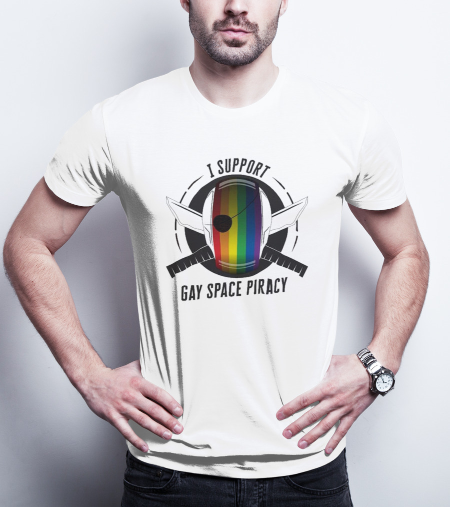 I Support Gay Space Piracy Pride Rainbow Flag Patch T-Shirt