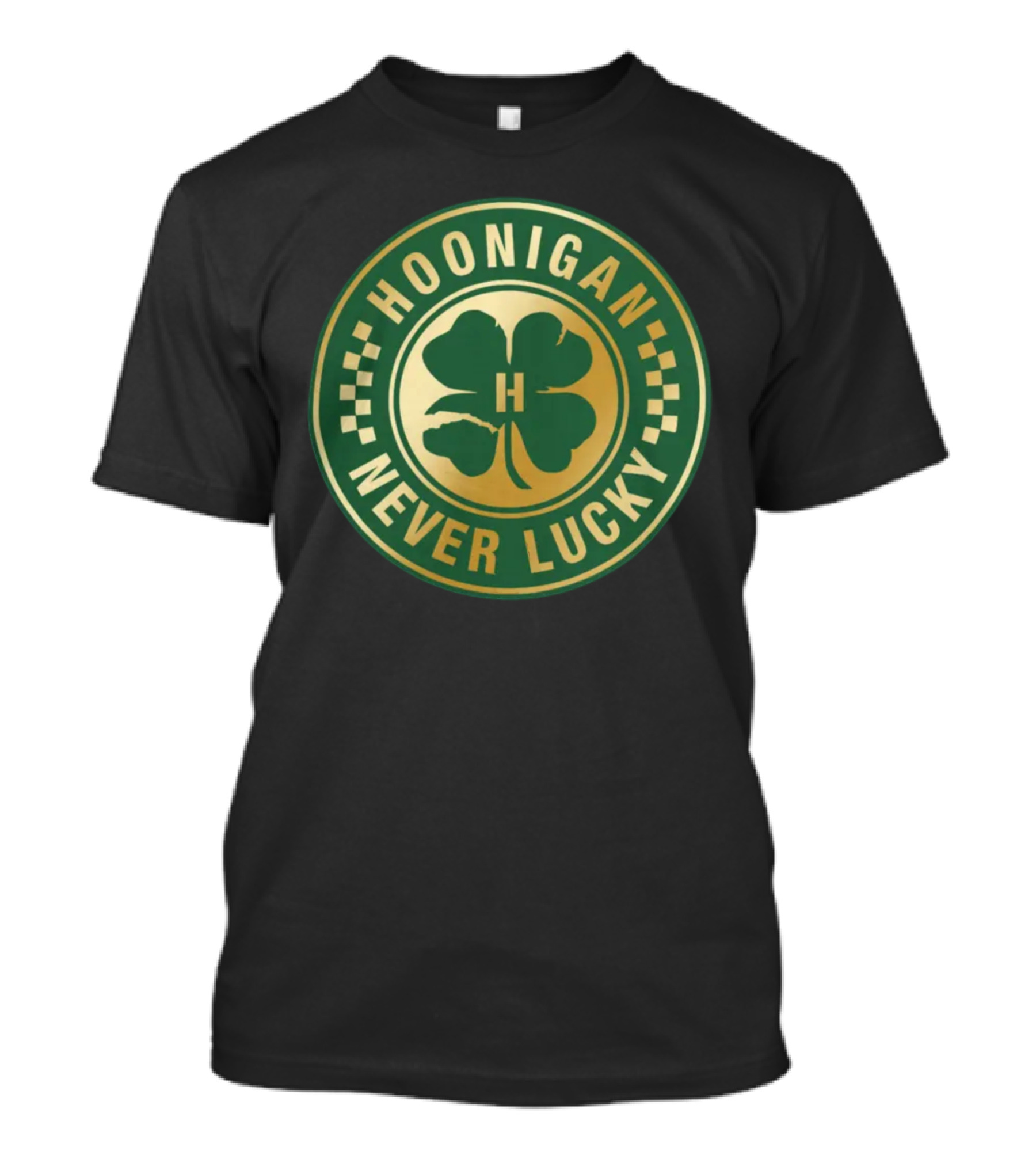 Hoonigan Never Lucky Four Leaf Clover Checkerboard Badge T-Shirt