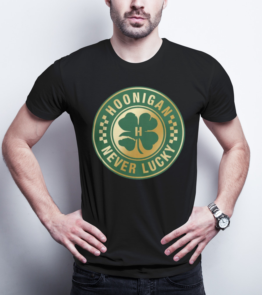 Hoonigan Never Lucky Four Leaf Clover Checkerboard Badge T-Shirt