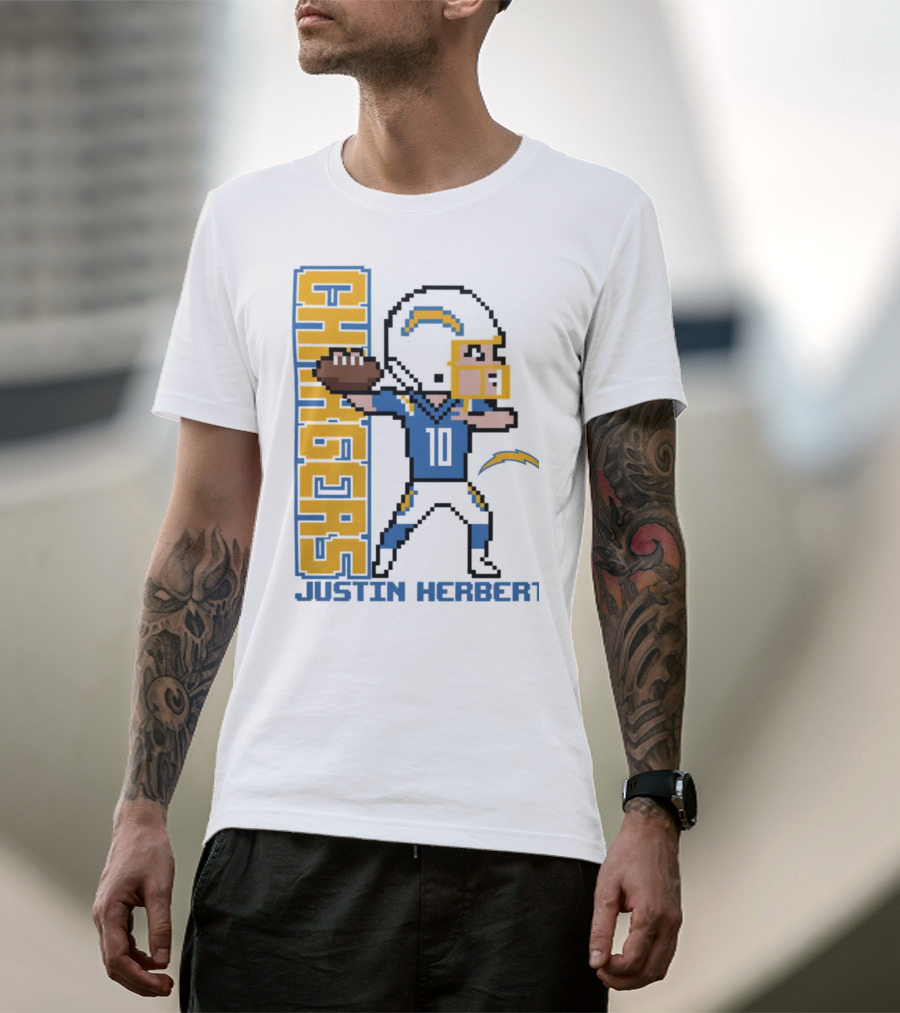 Justin Herbert Los Angeles Chargers Pixel Player 10 T-Shirt