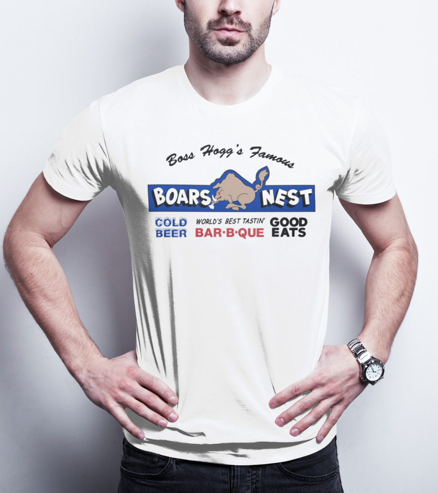 Boss Hogg's Famous Boar's Nest Cold Beer World's Best Tasting Bar-B-Que Good Eats T-Shirt