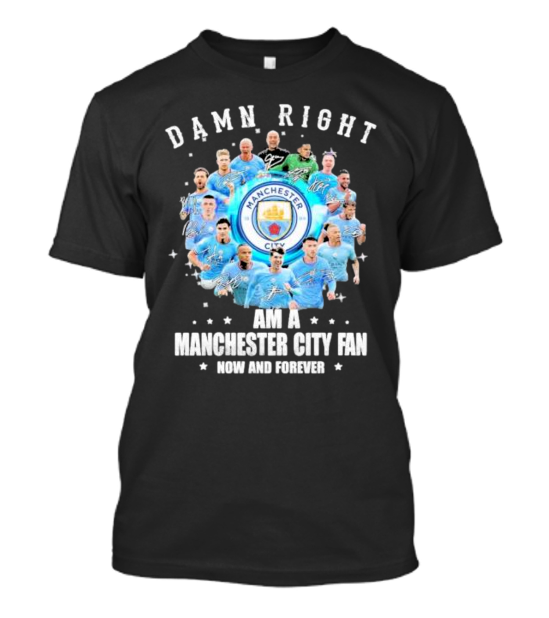 Damn Right I Am A Manchester City Fan Now And Forever Manchester City Signatures T-Shirt