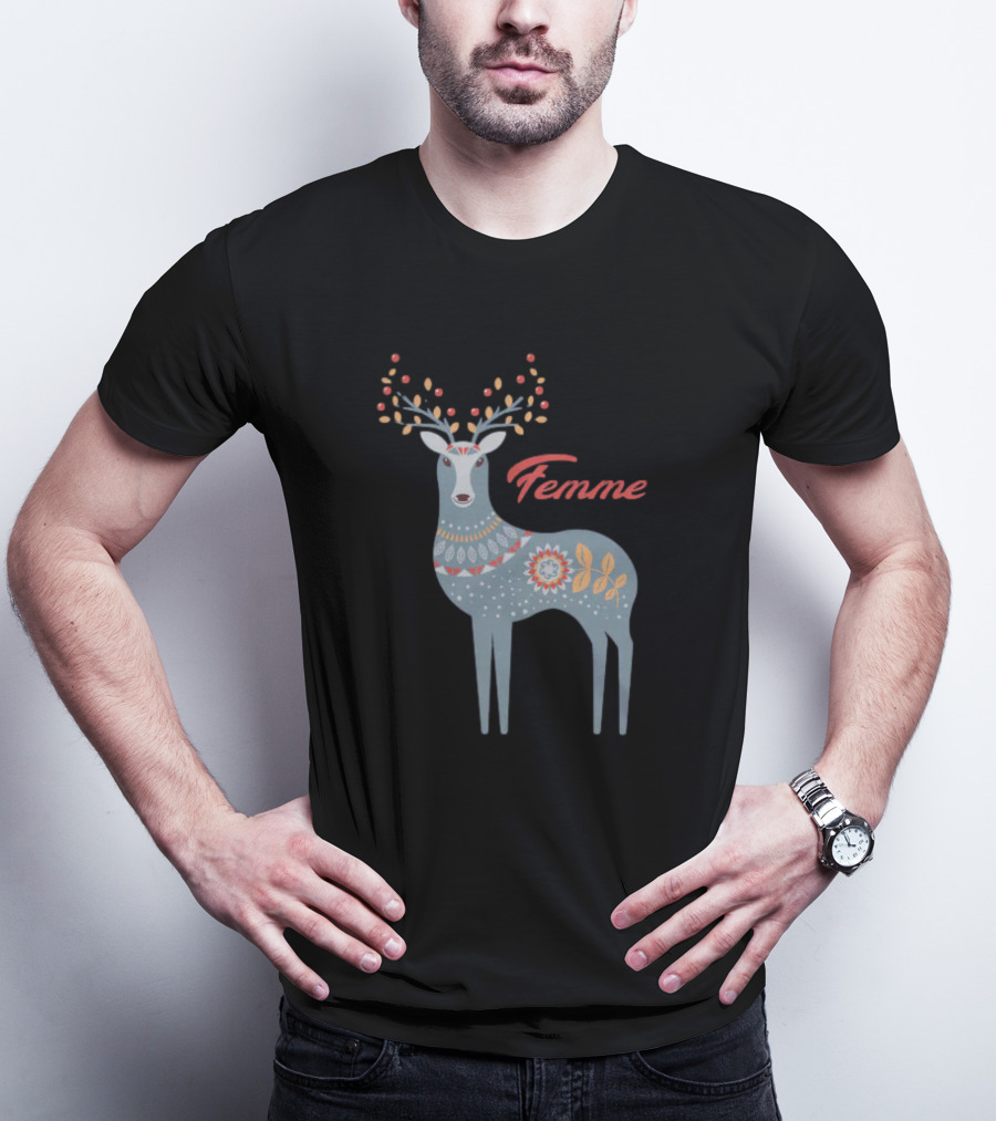 Femme Nordic Deer With Patterned Antlers T-Shirt