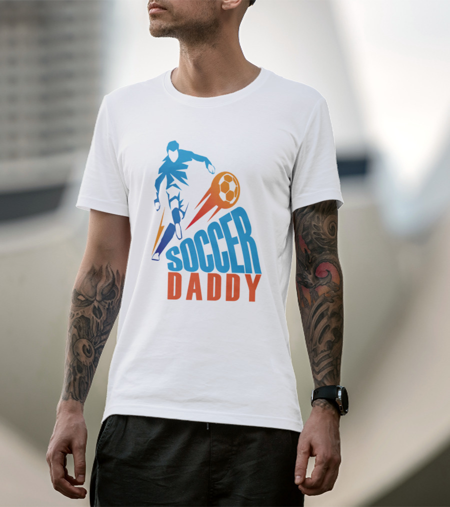 Soccer Daddy Blue Orange Football T-Shirt