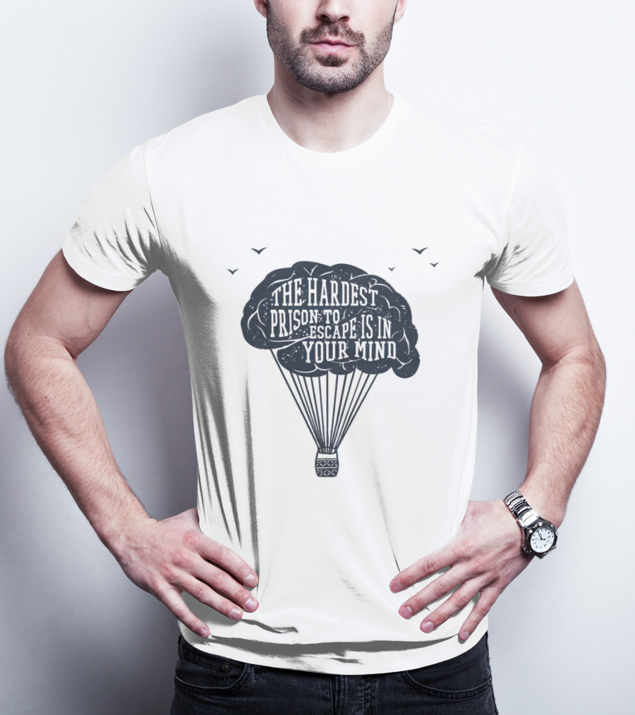 The Hardest Prison To Escape Is In Your Mind Hot Air Balloon Brain Metaphor T-Shirt
