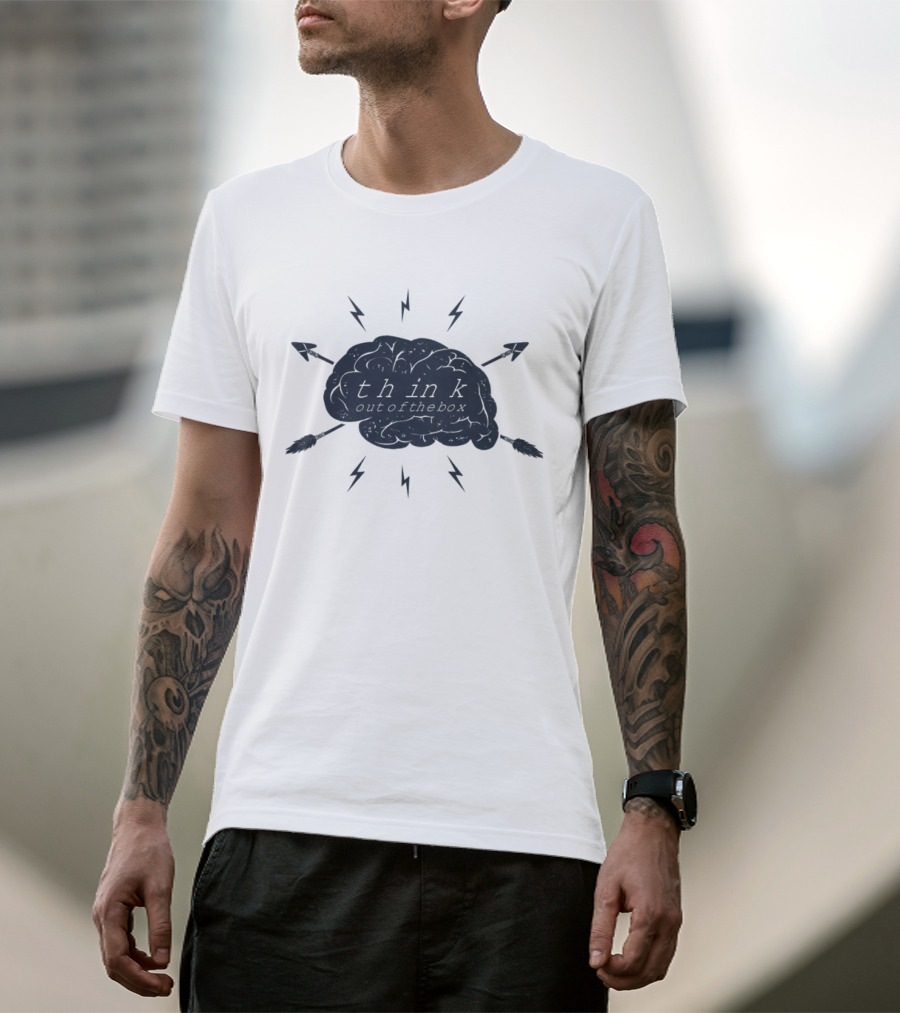 Think Out Of The Box Brain With Arrows And Lightning Bolts T-Shirt