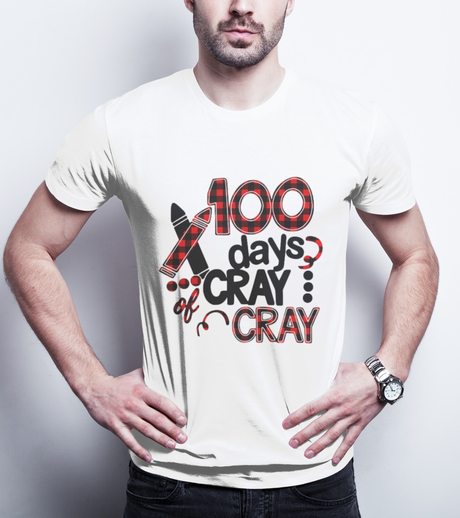 100 Days Cray Of Cray Red Plaid Crayons T-Shirt