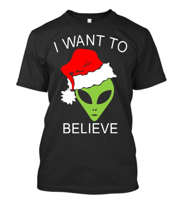 I Want To Believe Alien Santa Hat Christmas T-Shirt