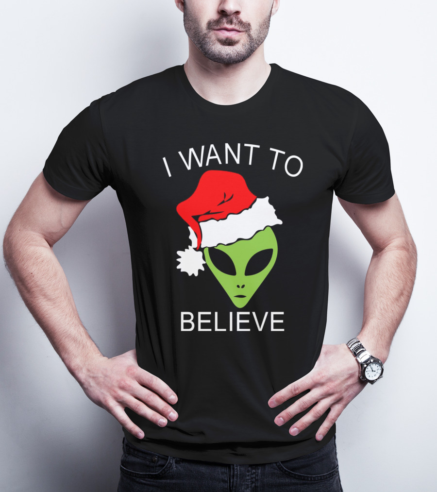 I Want To Believe Alien Santa Hat Christmas T-Shirt