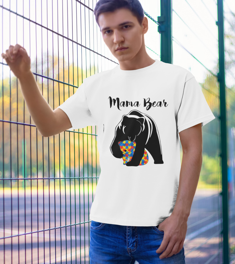 Mama Bear Autism Puzzle Piece Hug T-Shirt
