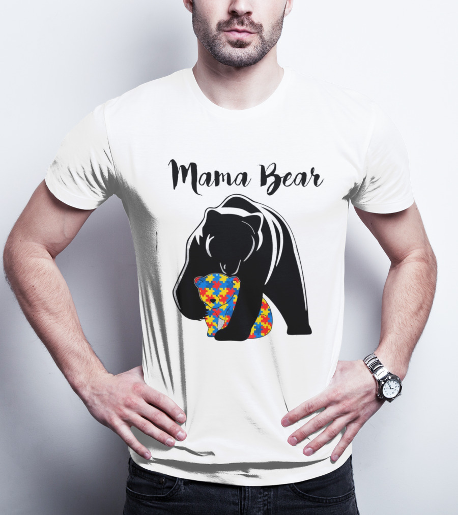 Mama Bear Autism Puzzle Piece Hug T-Shirt