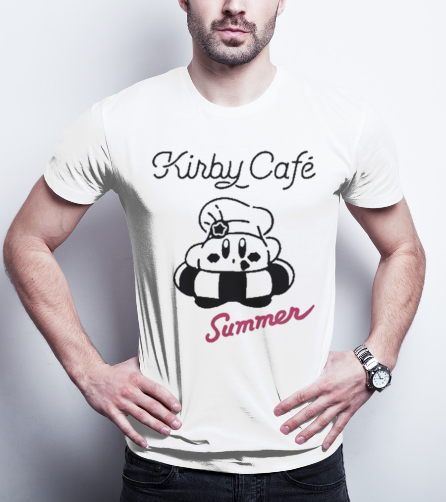 Kirby Café Summer Kirby Wearing Chef Hat With Inner Tube T-Shirt