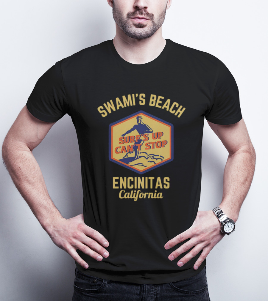 Swami's Beach Surf's Up Can't Stop Encinitas California Retro Gold Text T-Shirt