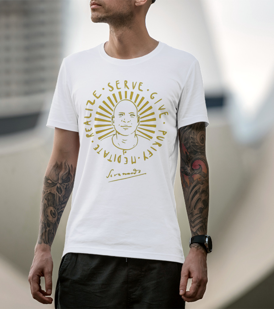 Swami Sivananda Serve Give Purify Meditate Realize Sunburst T-Shirt