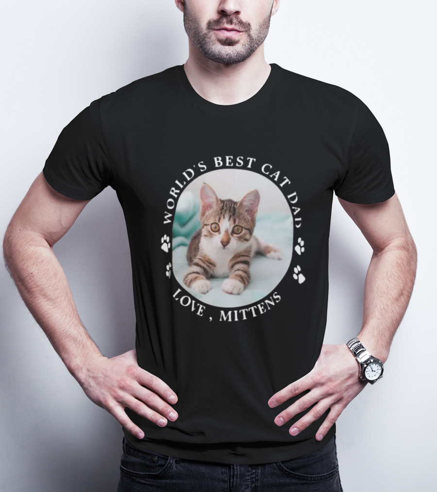 WORLD'S BEST CAT DAD LOVE MITTENS PAW PRINTS PERSONALIZED CUTE PET PHOTO T-Shirt
