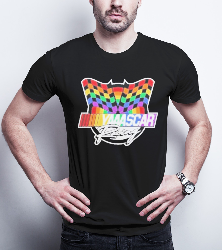 Yaascar Racing Rainbow Checkered Flag T-Shirt