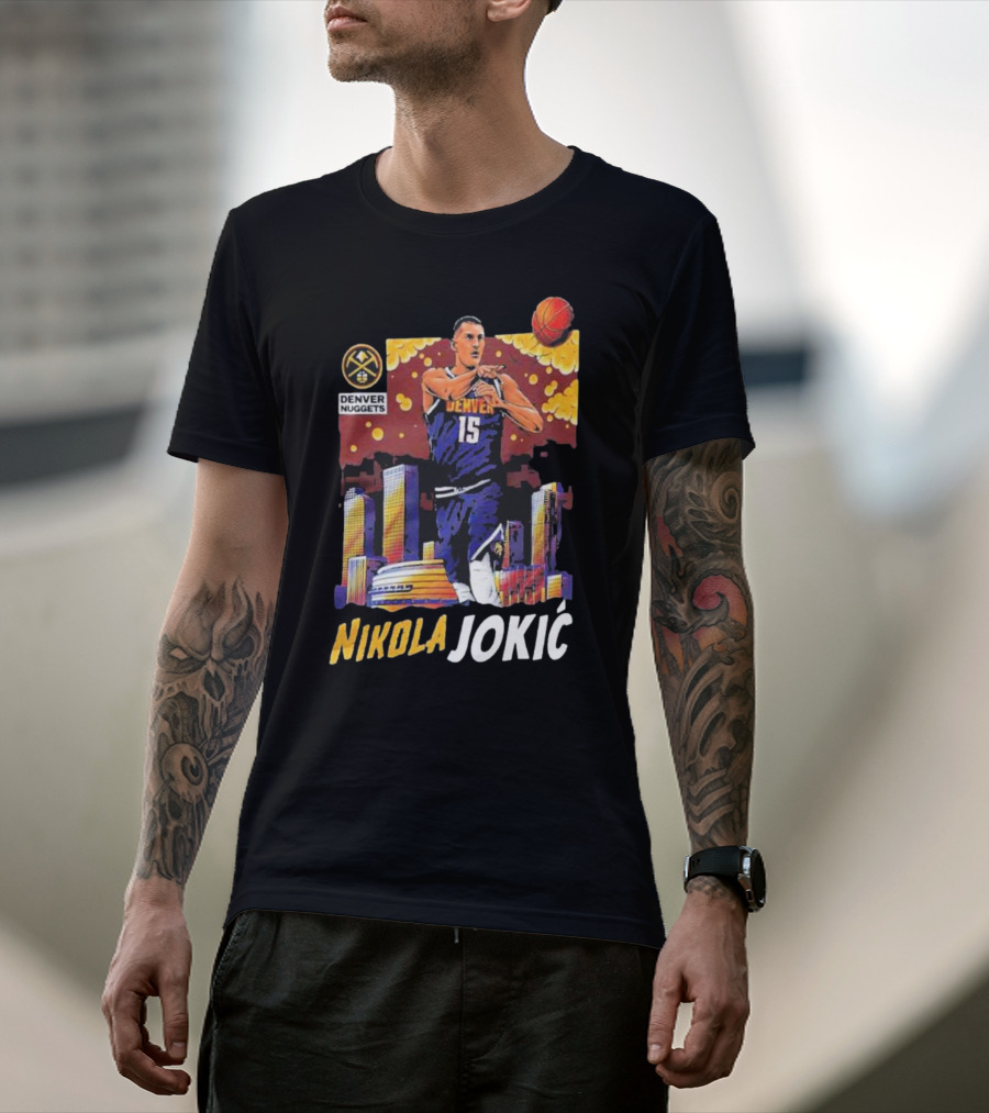 Nikola Jokic Denver Nuggets Nba Player Basketball Skyline T-Shirt
