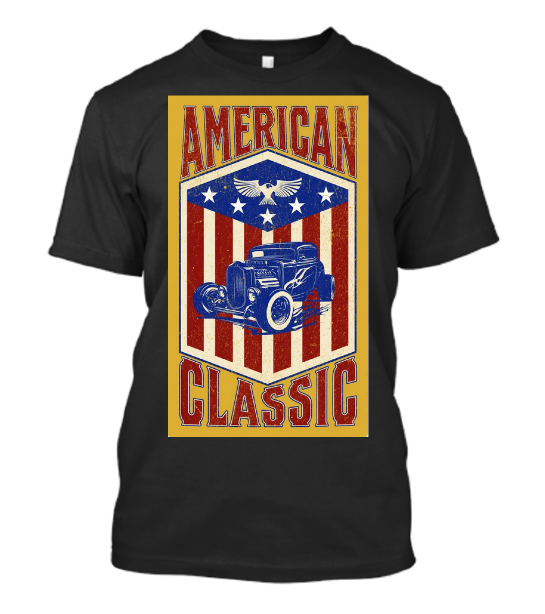 AMERICAN CLASSIC Hot Rod Eagle Stripes Stars Vintage Retro T-Shirt