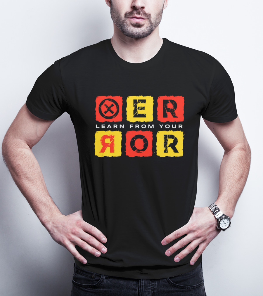 Learn From Your Error Red Yellow Grunge Typography Blocks T-Shirt