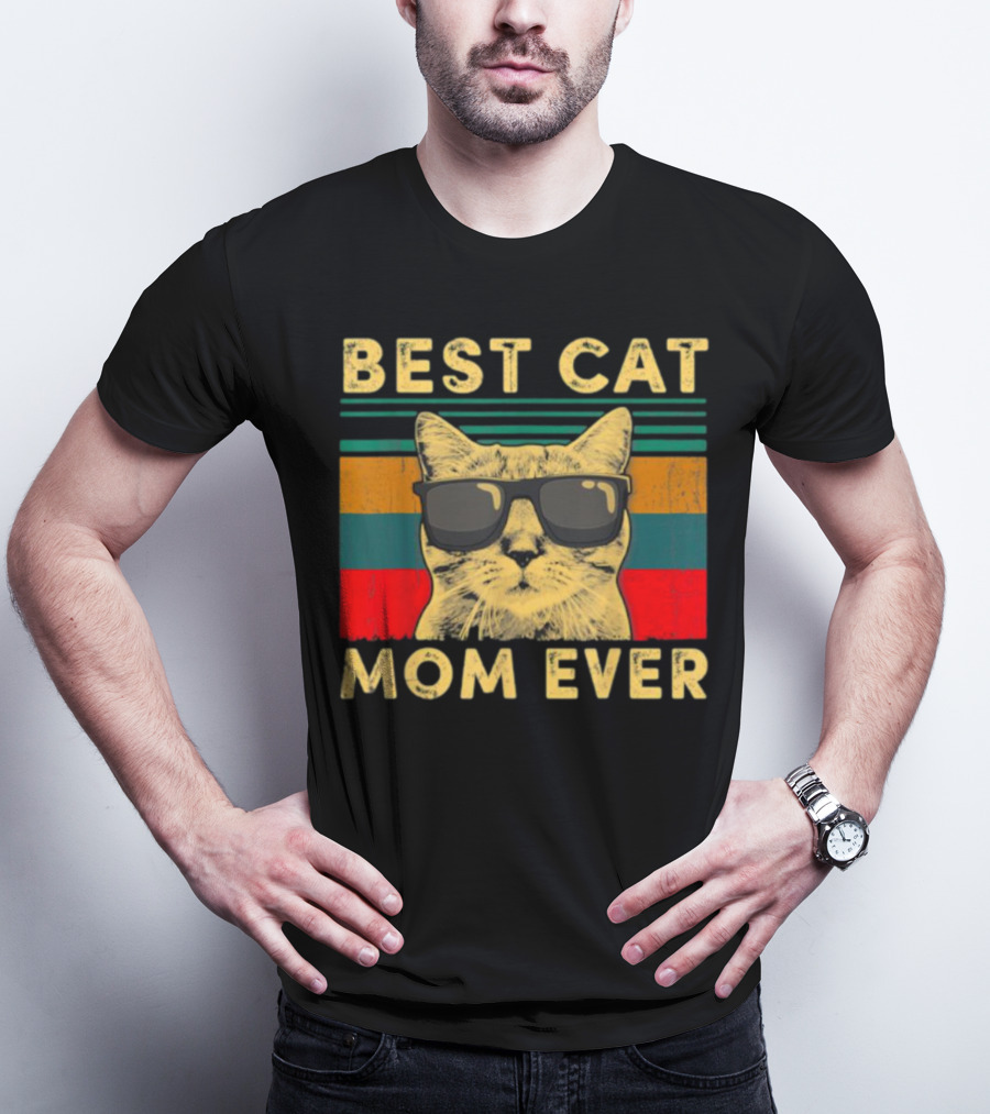 Best Cat Mom Ever Vintage Mother's Day Cat With Sunglasses T-Shirt