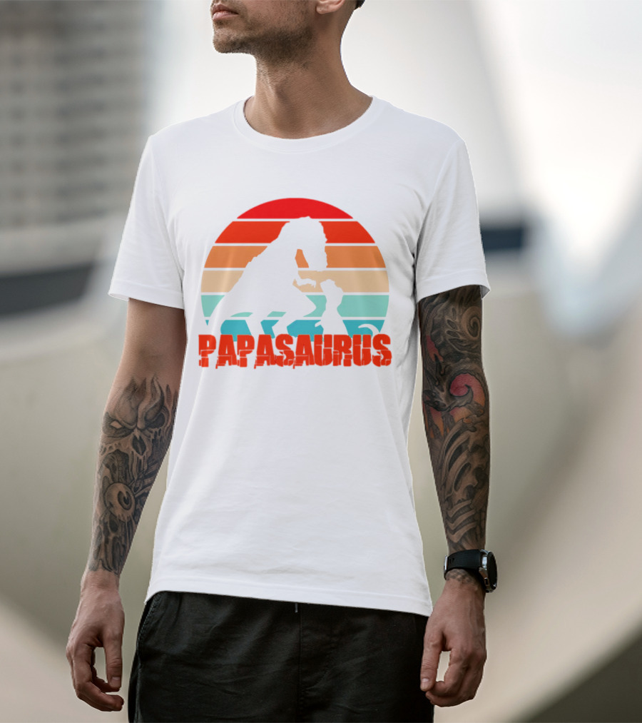 Papasaurus Vintage Father's Day Dinosaur Sunset T-Shirt