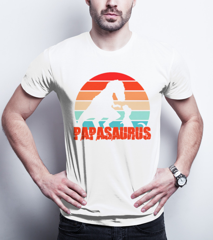 Papasaurus Vintage Father's Day Dinosaur Sunset T-Shirt