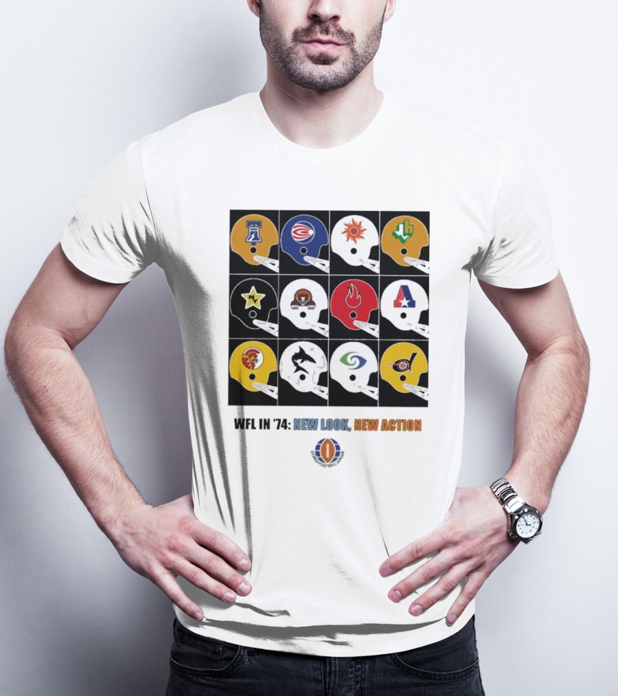 WFL In 1974 New Look New Action World Football League Helmets Collection T-Shirt