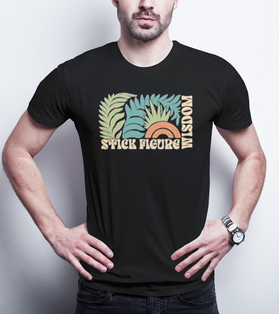 Stick Figure Wisdom Tropical Leaves Rainbow T-Shirt
