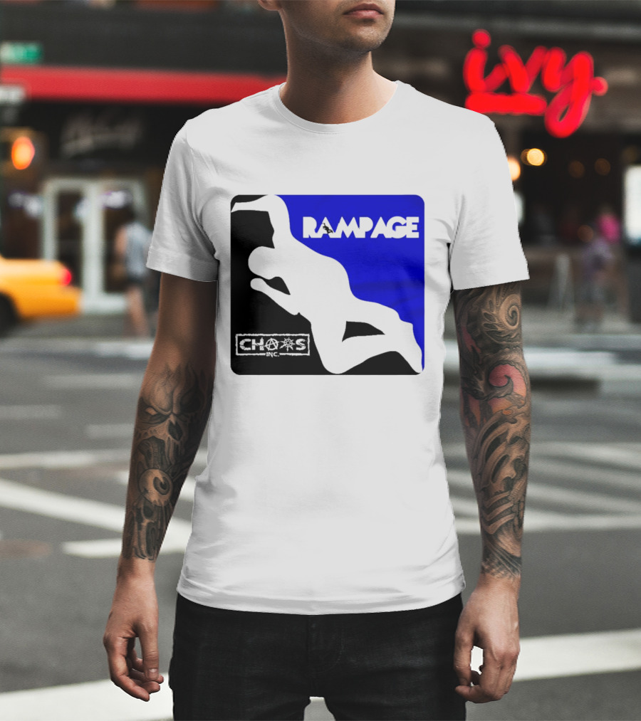 Rampage Chaos Inc Silhouette Blue Background T-Shirt
