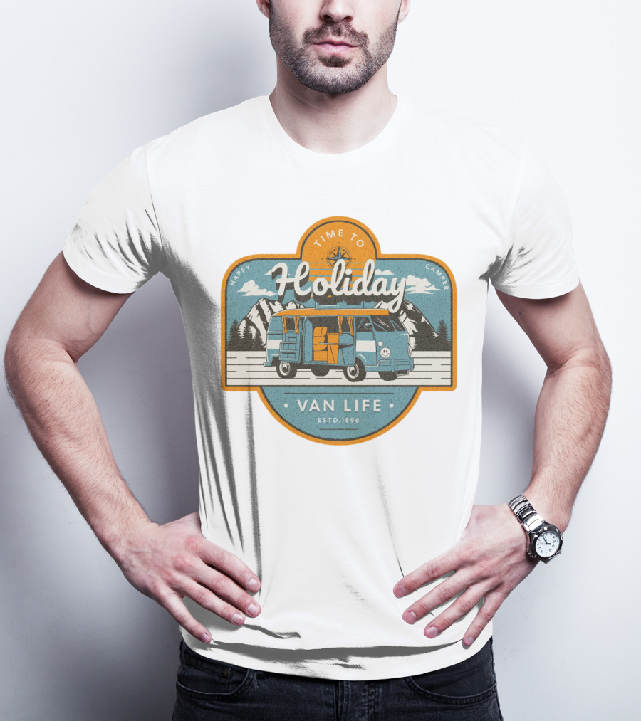 Time To Holiday Happy Camper Van Life Estd. 1896 T-Shirt