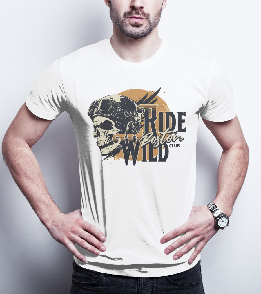 Ride Wild Boston Club Skull With Goggles T-Shirt
