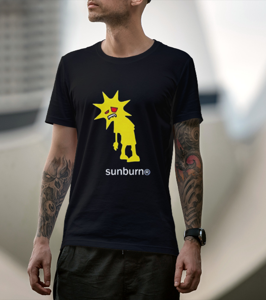 Sunburn Tired Cartoon Sun With Red Eyes And Trademark T-Shirt