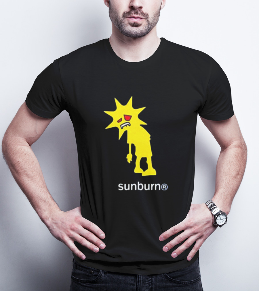 Sunburn Tired Cartoon Sun With Red Eyes And Trademark T-Shirt