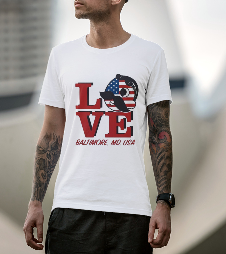 Love Baltimore MD USA National Bohemian American Flag Mustache T-Shirt