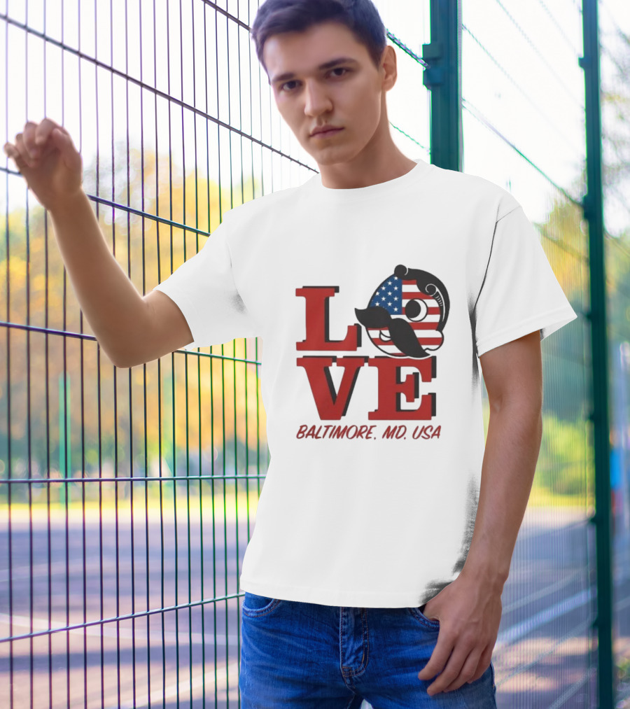 Love Baltimore MD USA National Bohemian American Flag Mustache T-Shirt