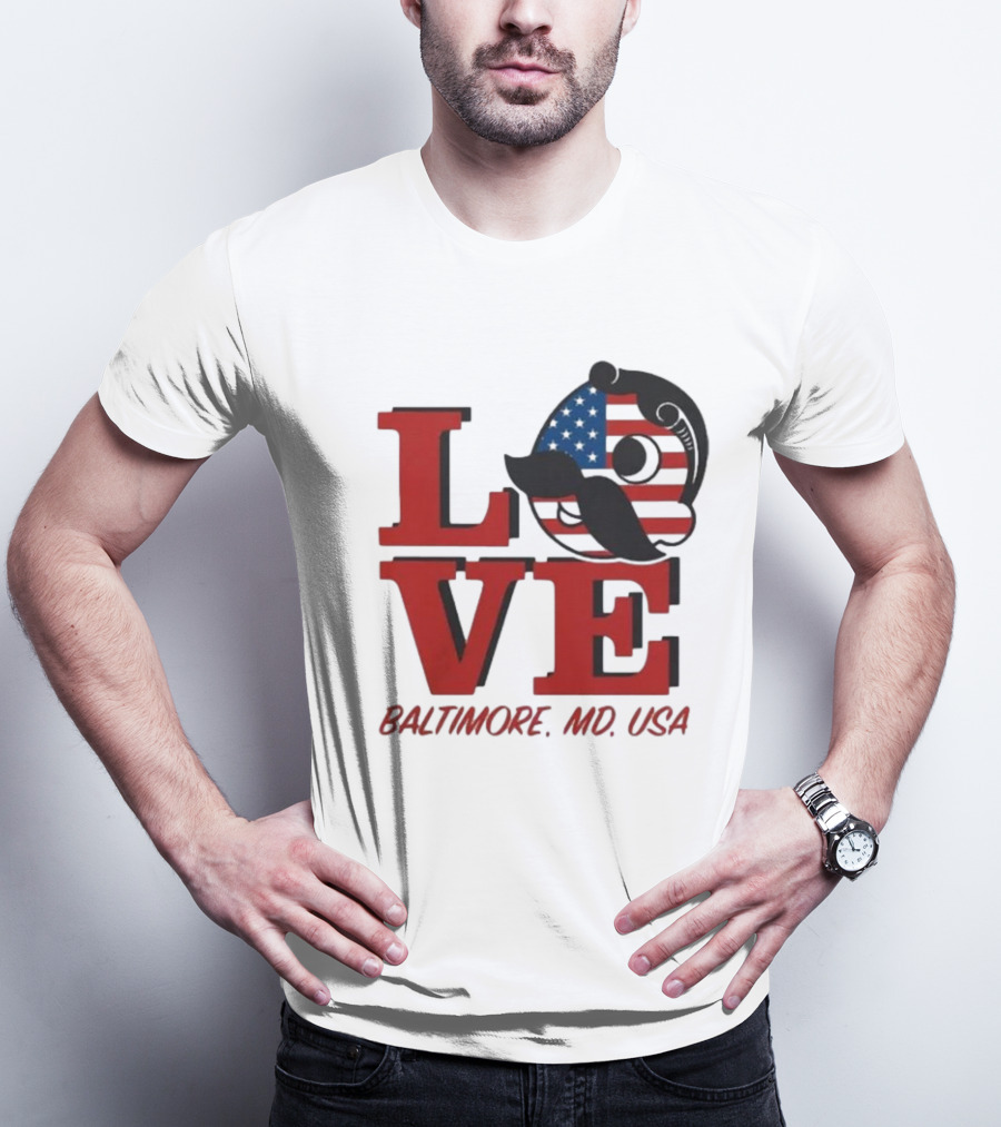 Love Baltimore MD USA National Bohemian American Flag Mustache T-Shirt