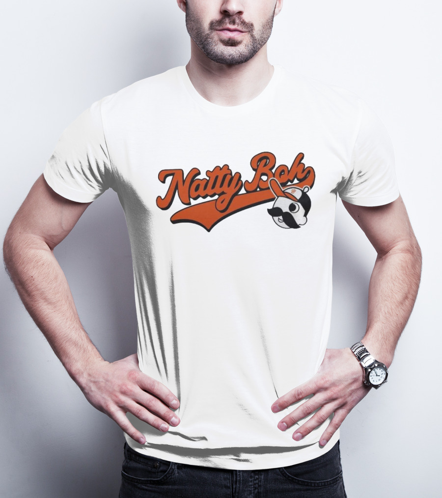 Natty Boh National Bohemian Mustache Character With Baseball Hat T-Shirt