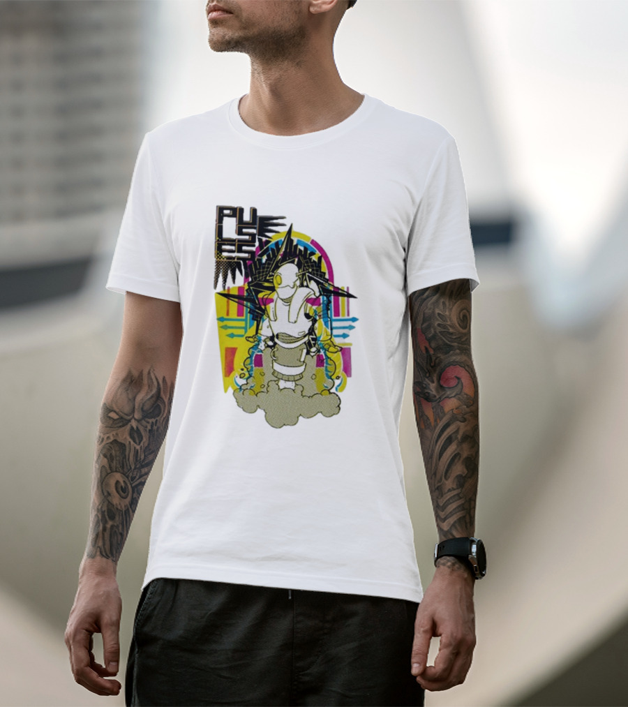 Pulses Futuristic Robot With Colorful Abstract Geometric Background T-Shirt