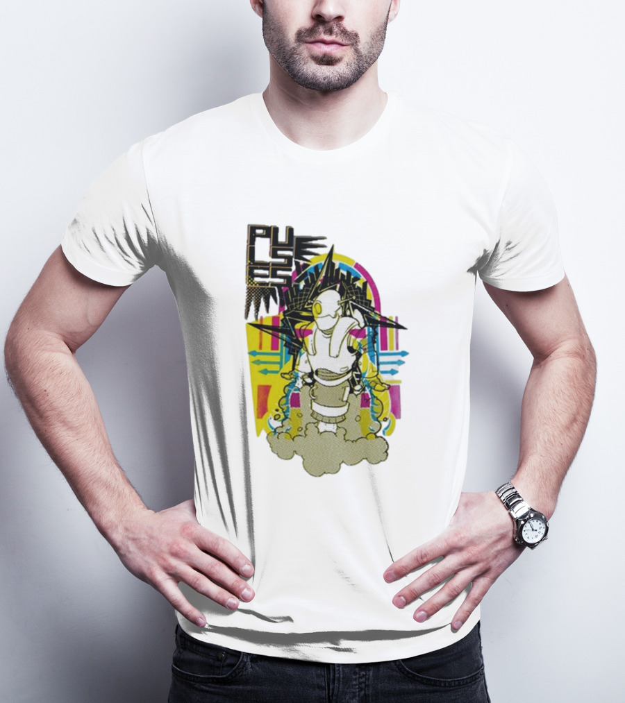 Pulses Futuristic Robot With Colorful Abstract Geometric Background T-Shirt