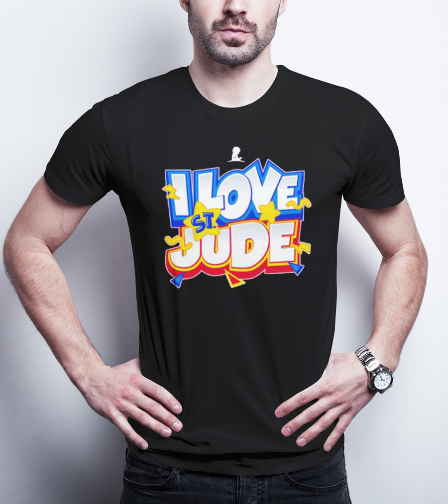 I Love St Jude Cartoon Yellow Stars And Blue Outline T-Shirt